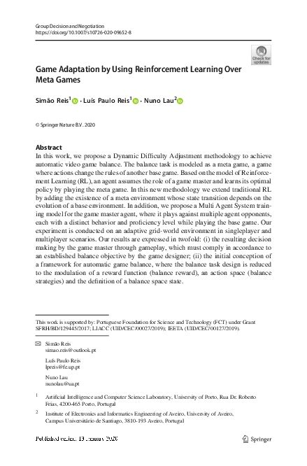 Pdf Game Adaptation By Using Reinforcement Learning Over Meta Games