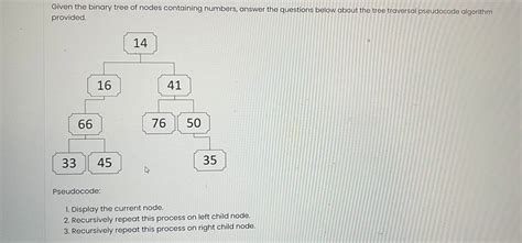 Given The Binary Tree Of Nodes Containing Numbers Chegg