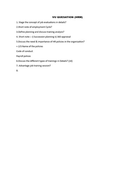 Vu Quesation Hrm Pdf