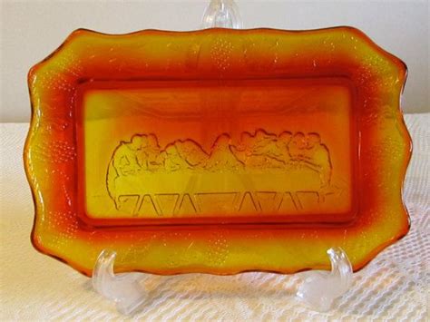 Amberina Glass Bread Plate Last Supper Bread Tray Lords Etsy Glass