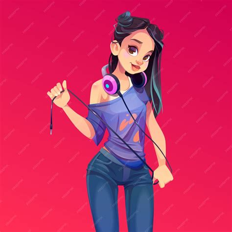 헤드폰 현대 옷 파티 메이커 Dj 소녀 무료 벡터
