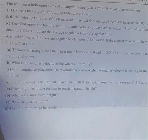 1 The Rotor On A Helicopter Turns At An Angular Velocity Of 320 X 10