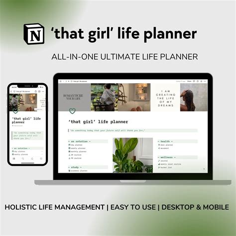 That Girl Notion Template Life Planner Aesthetic Digital Planner Etsy