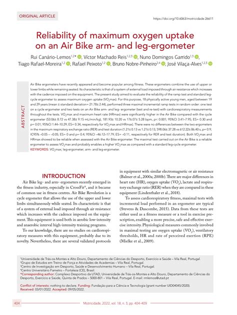 Pdf Reliability Of Maximum Oxygen Uptake On An Air Bike Arm And Leg