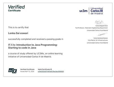 Lenka Saieswari On Linkedin Java Programming Edx Uc3m