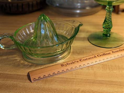 2 Vintage Green Glass Juicer And Candy Dish