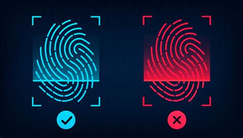 전자 지문 스캔 권한 부여를 통과하고 실패했습니다 지문 스캔 배경이 있는 생체 인식 하이테크 기술 비즈니스 보안 개념 벡터