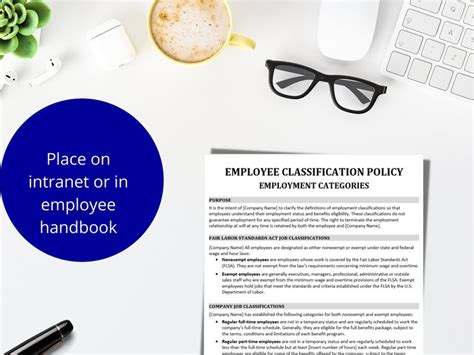 Employee Classification Policy Template Editable Hr Word Form Digital