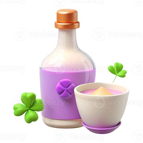 Purple Potion In Glass Bottle With Four Leaf Clover 52553586 Png