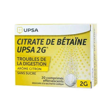 Citrate De Bétaïne Citron Sans Sucre 20 Comprimés Effervescents