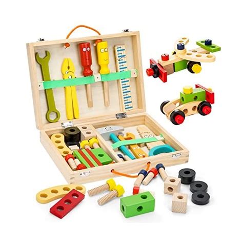 Wisplye Jouet Boîte à Outils Enfant 34 Pièces Jouet en Bois Malett