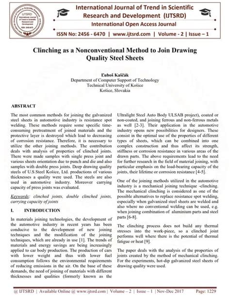 Clinching As A Nonconventional Method To Join Drawing Quality Steel Sheets Pdf