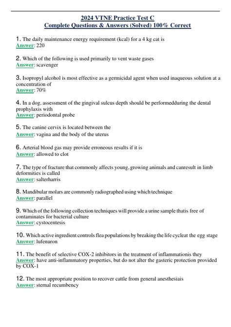 2024 VTNE Practice Test C Complete Questions Answers Solved 100