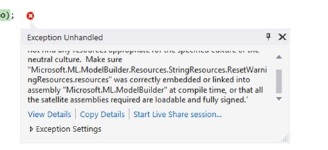 Image Classification Scenario Click Sends Unhandled Exception · Issue 511 · Dotnet