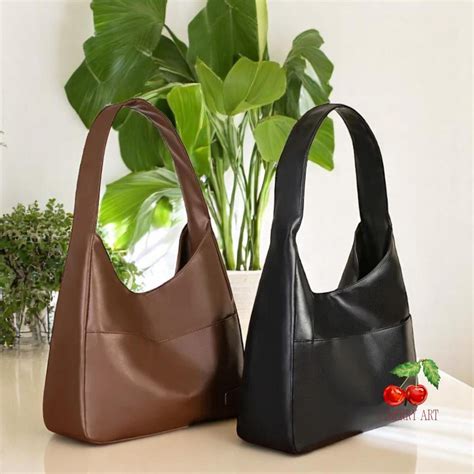 Vegan Leather Shoulder Bag For Women Wide Strap Hobo Bag Large Tote