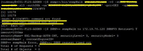 Snmp V3 Error Snmp Request Timed Out And Bash Syntax Error Near Unexpected Token