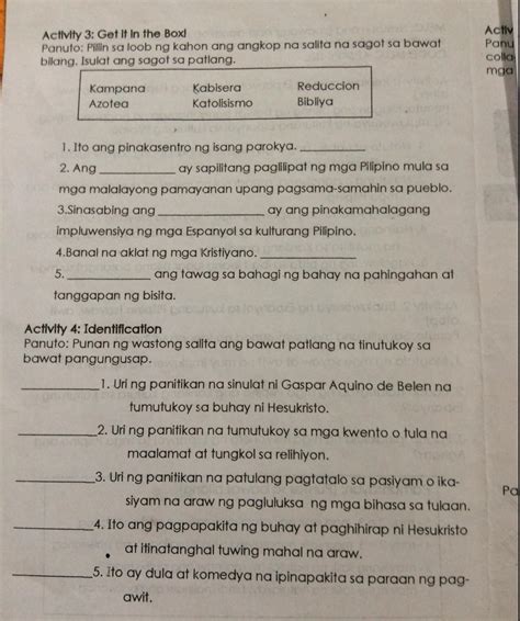Activity 4 Identification Panuto Punan Ng Wastong Salita Ang Bawat Patlang Na Tinutukoy Sa