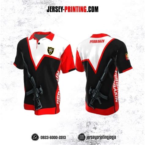 Baju Kaos Jersey Menembak Perbakin Kerah Polo Hitam Merah Putih Motif