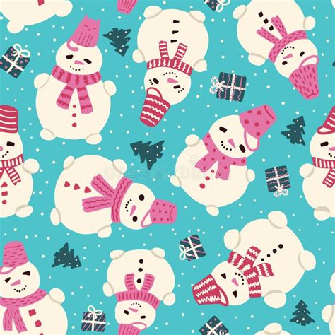 Cute Snowmen Seamless Vector Pattern Perfect For Textile Wallpaper Or