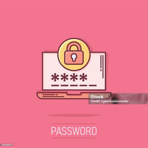 Laptop With Password Icon In Comic Style Computer Access Cartoon Vector Illustration On White