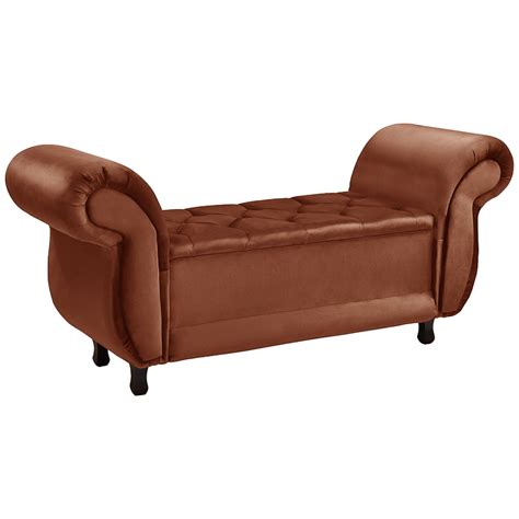 Recamier Baú Divã Para Cama Queen Milano Veludo Terracota Shop das Cabeceiras