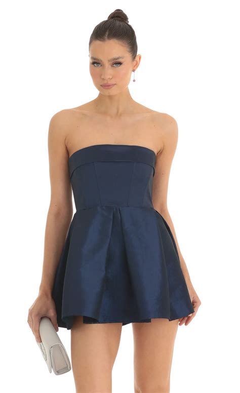Thelia A Line Strapless Dress In Navy Blue Lucy In The Sky