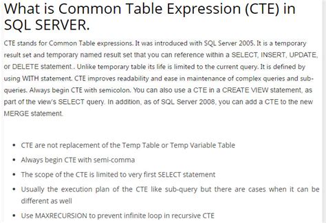 What Is Common Table Expression Cte In Sql Server