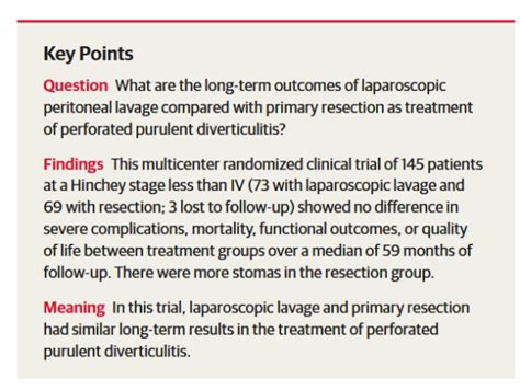 Laparoscopic Lavage Vs Primary Resection For Acute Perforated Diverticulitis Surgical Focus