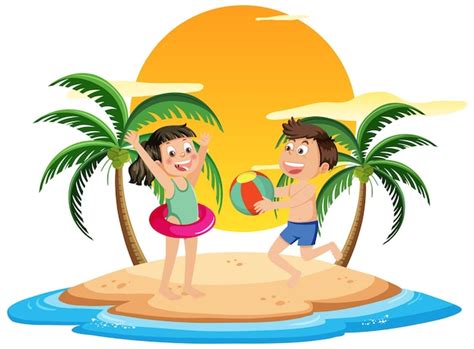 Niños disfrutando de las vacaciones de verano en la isla Vector Premium