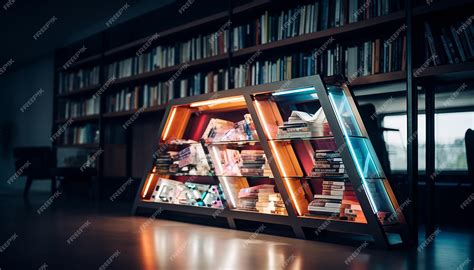 Premium Ai Image Futuristic Bookshelf Editorial Photography With