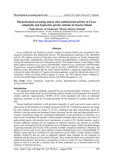 Pdf Phytochemical Screening And In Vitro Antibacterial Activity Of