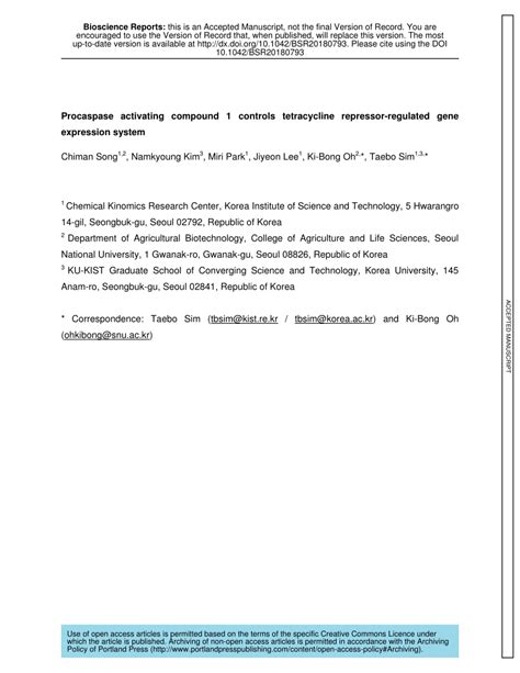 Pdf Procaspase Activating Compound 1 Controls Tetracycline Repressor