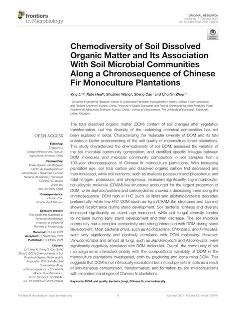 Pdf Chemodiversity Of Soil Dissolved Organic Matter And Its