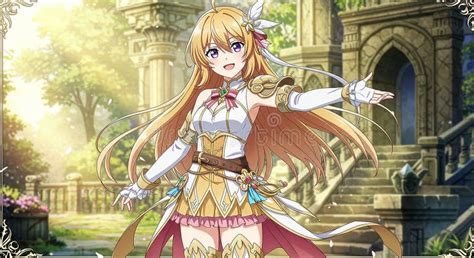 Anime Style Female Character With Long Blonde Hair And Purple Eyes