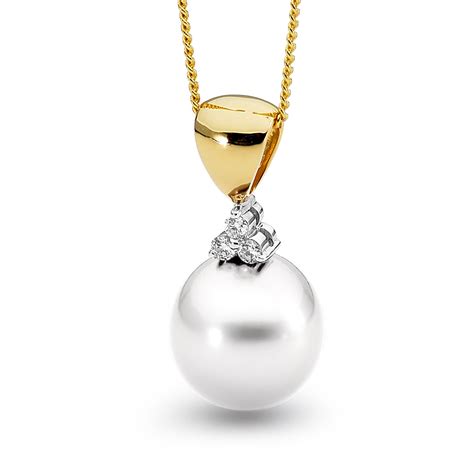 Wide Set Trio Diamond And Pearl Pendant Allure South Sea Pearls