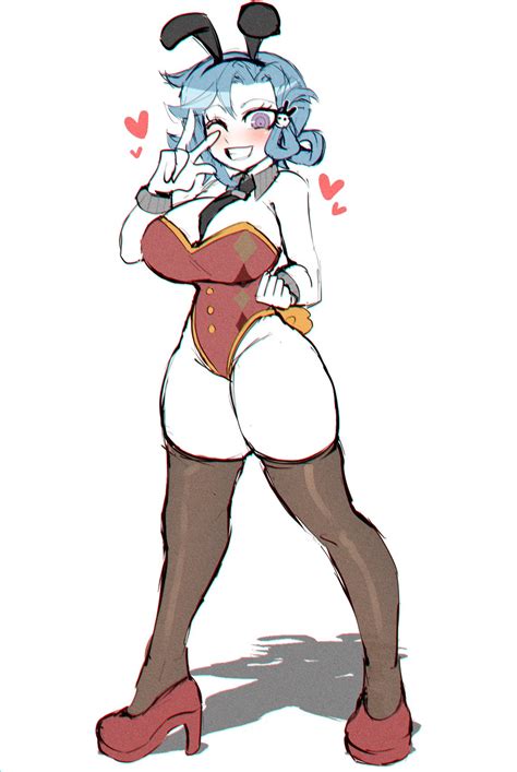 Rule 34 Blue Hair Blush Bunny Ears Bunny Tail Bunnysuit Chiebukuro