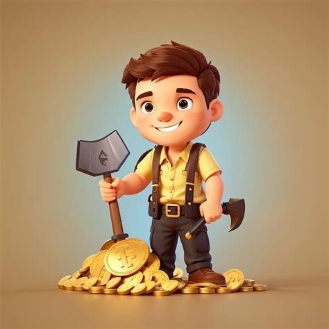 Hombre lindo minando moneda de oro con pico ilustración de icono