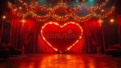 A Stage With A Red Heart Shaped Lighted Heart On The Stage Stock Image Image Of Arranged