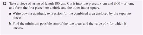 Quadratic Equation Geometry Word Problem Lowest Value Mathematics