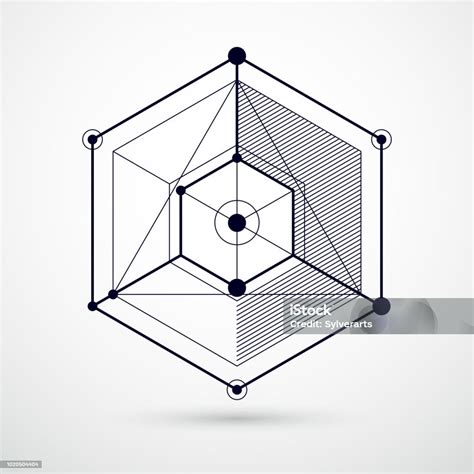 아이소메트릭 추상 검정과 흰색 선형 차원 큐브 모양으로 배경 3d 메쉬 요소 벡터 큐브 육각형 사각형 사각형 및 다른 추상 요소