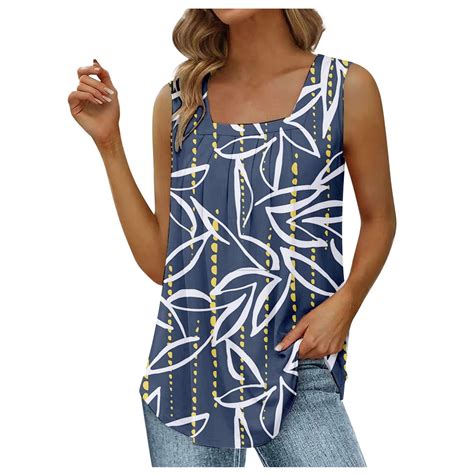 Jggspwm Summer Tank Tops For Women Loose Fit Pleated Square Neck