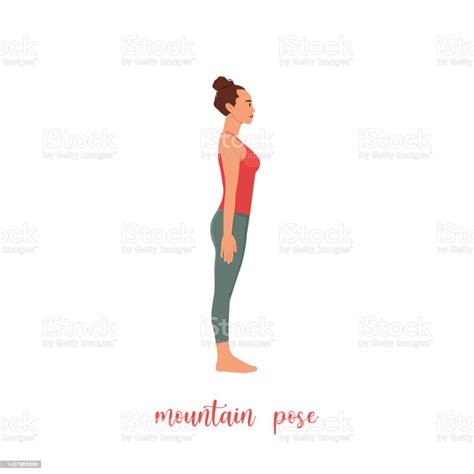 타다사나 또는 마운틴 포즈를하는 여성 측면보기 흰색 배경에 격리된 플랫 벡터 일러스트 레이 션 요가에 대한 스톡 벡터 아트 및 기타 이미지 Istock