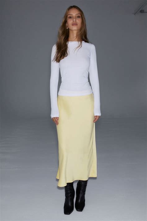 Melody Satin Slip Midi Skirt Yellow Dynamite