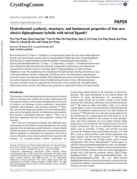 Pdf Hydrothermal Synthesis Structures And Luminescent Properties Of