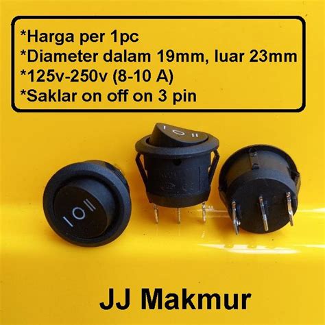 Saklar Manual Bulat ON OFF ON 3 Pin Or 3 Way 10A Round Rocker 3pin
