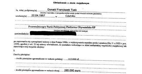 Donald Tusk złożył oświadczenie majatkowe Co posiada Bankier pl