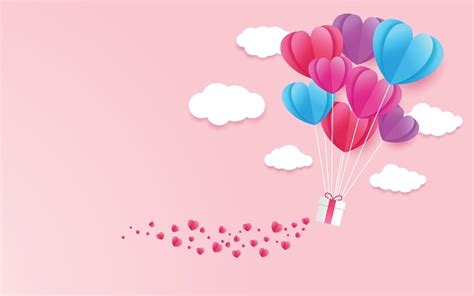 마음과 발룬 선물과 구름과 사랑과 발렌타인 데이의 그림 종이 컷 스타일 벡터 일러스트레이션 공예에 대한 스톡 벡터 아트 및 기타 이미지 Istock