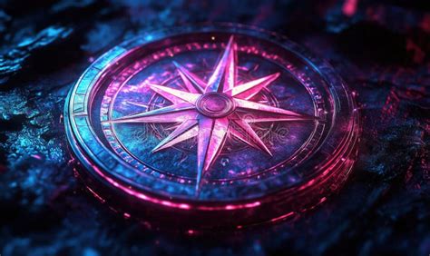 Vibrant Compass Rose Design With Intricate Details And Glowing Effects