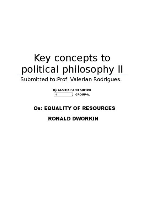 Doc Equality Of Resources Ronald Dworkin In Brief