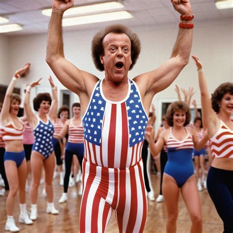 Richard Simmons Leading An Energetic Aerobics Class In American Flag